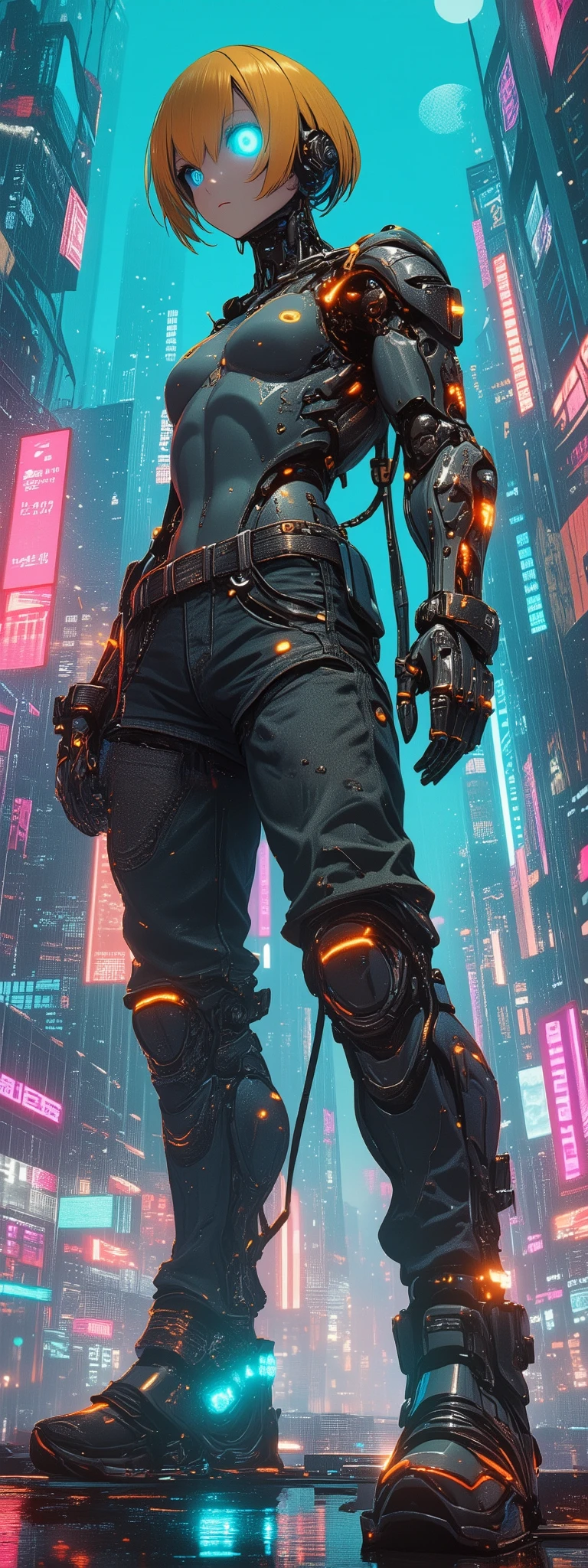 Cyber - art illustration of a man in a futuristic city - SeaArt AI