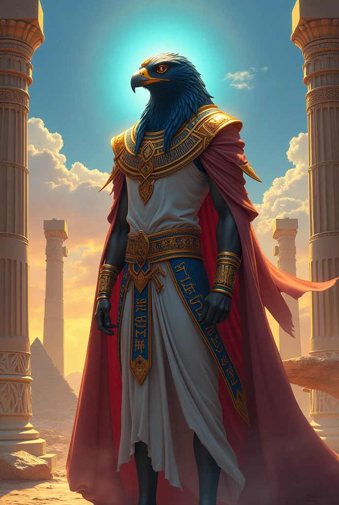 Create an Egyptian god anime version with an alcon's head - SeaArt AI
