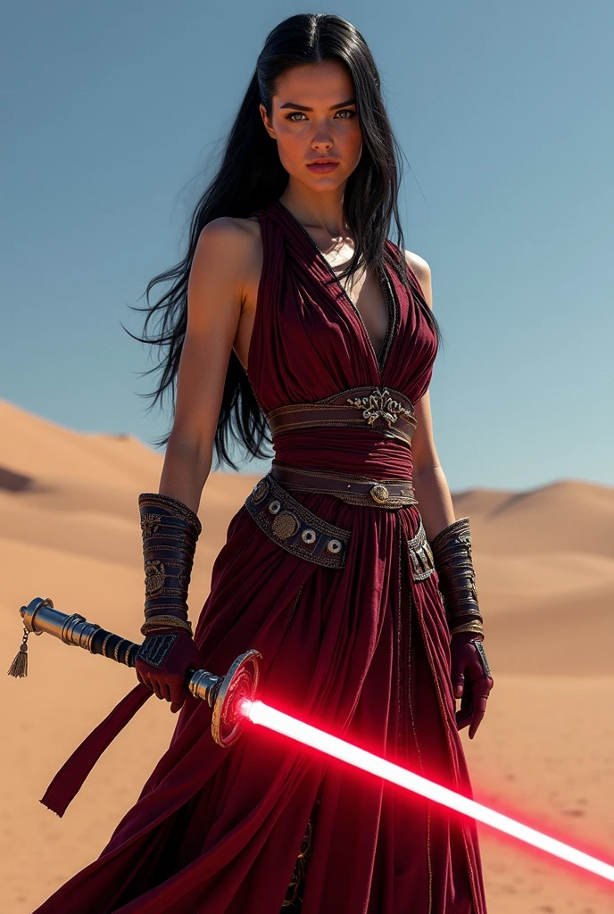 "A stunningly beautiful female warrior wielding an intense red ...