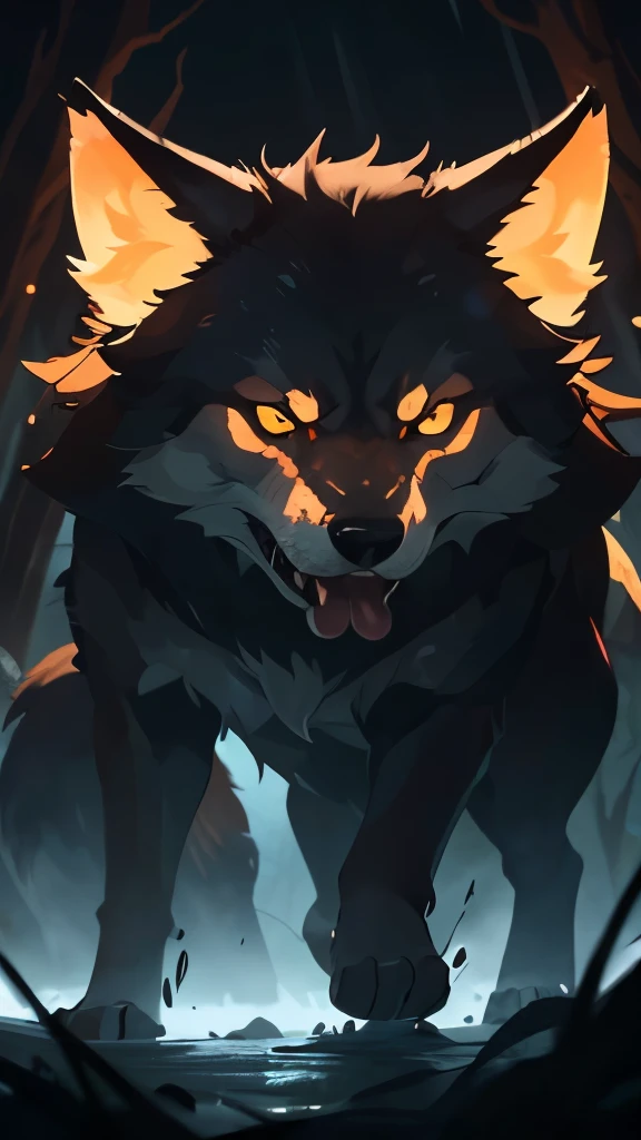A close up of a wolf with glowing eyes walking through a forest - SeaArt AI