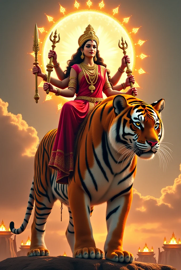 "An awe-inspiring depiction of the Indian Goddess Mataji, seated ...