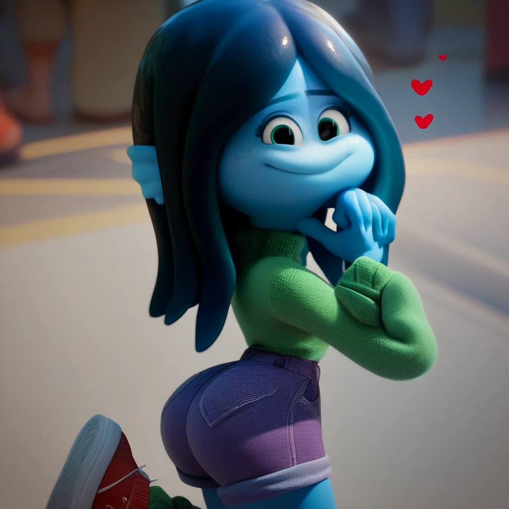 Ruby,female anthro, blue skin kraken, teal eyes, blue tentacle hair ...