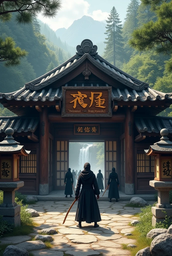 =Japanese dojo with a sign written on it "Shiranui Ninja Style School ...