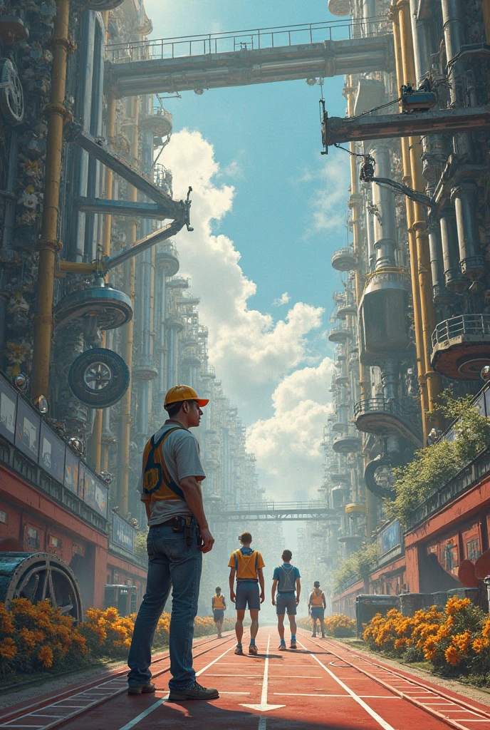 Civil engineering athletics listening with gears and tools - SeaArt AI