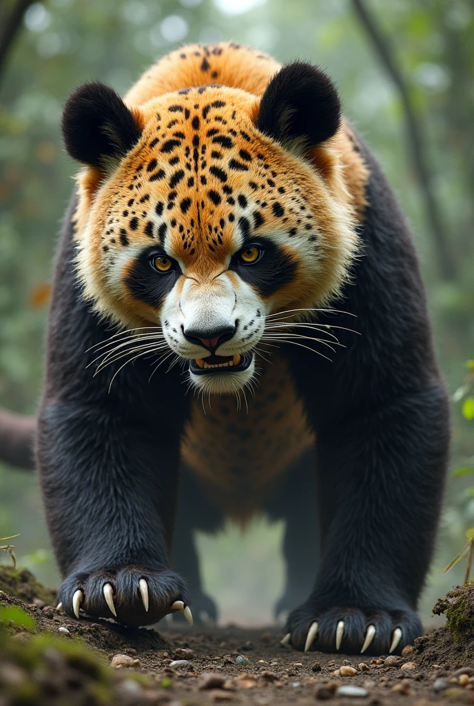 Slim, muscular panda with a leopard-like attack posture - SeaArt AI