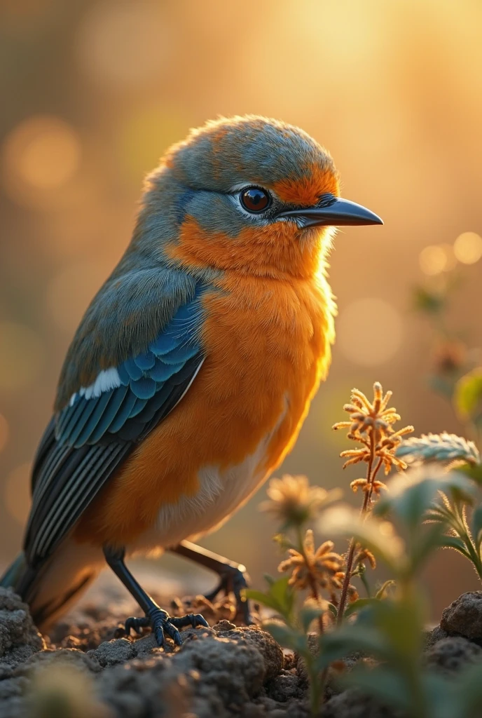 A mesmerizing close-up portrait of a gorgeous little bird illuminated ...