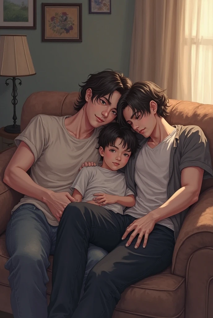 The guys sat in the living room: Nathaniel fell apart on the sofa ...