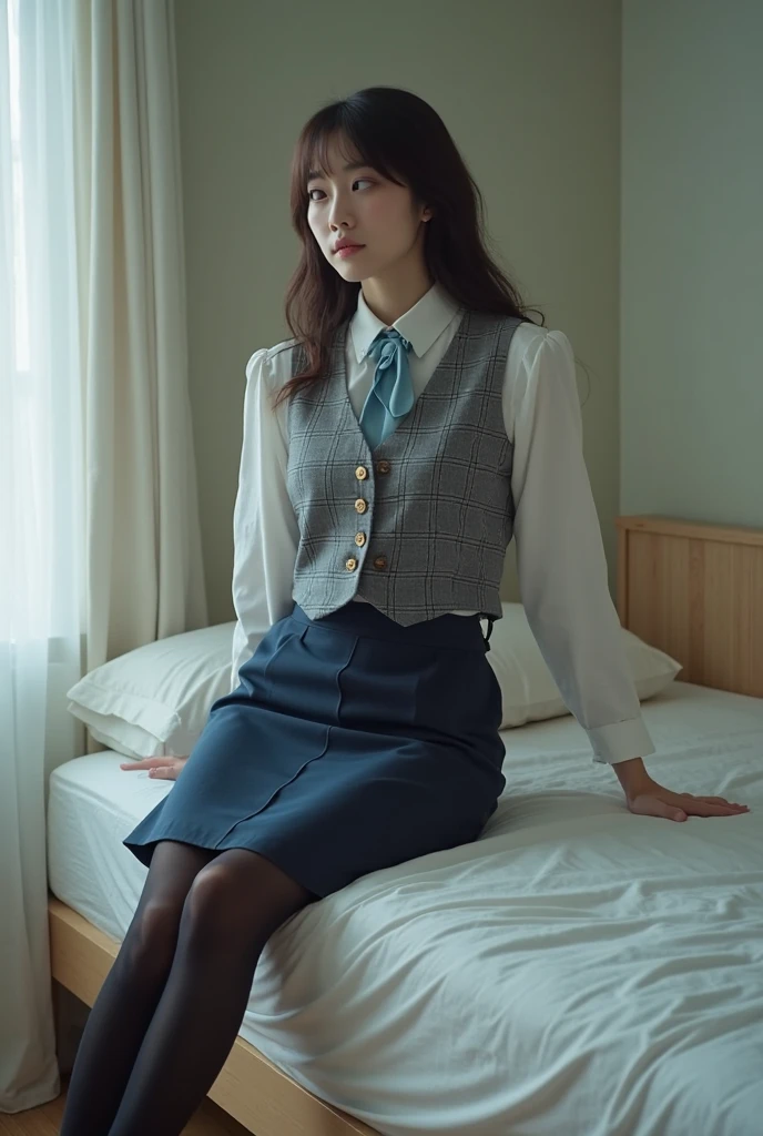 A beautiful young Japanese woman full body in perspective. She is ...