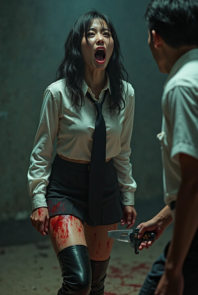 A beautiful Asian woman, nsfw, uniform with tie, micro miniskirt ...