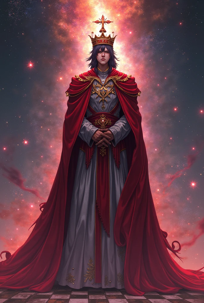 A chess king piece, In a humanoid and anime version, with a crown with ...