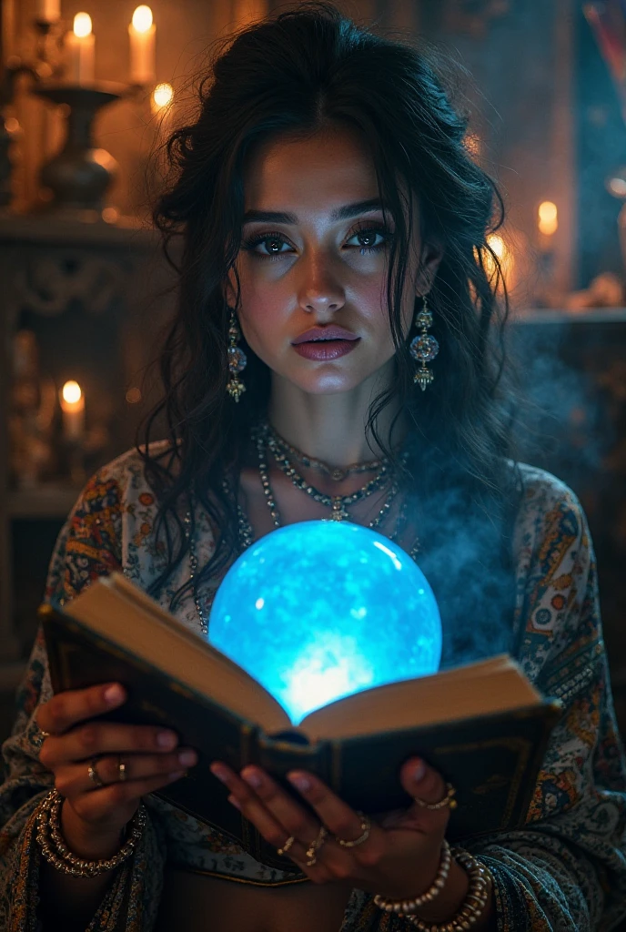 "A mysterious 24-year-old fortune teller is in a dimly lit room filled ...