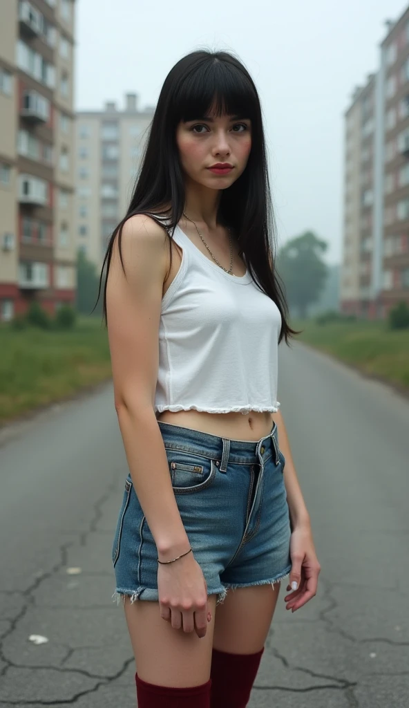 24-year-old young woman. Trait of Ukrainian. medium breasts. straight black hair - SeaArt AI