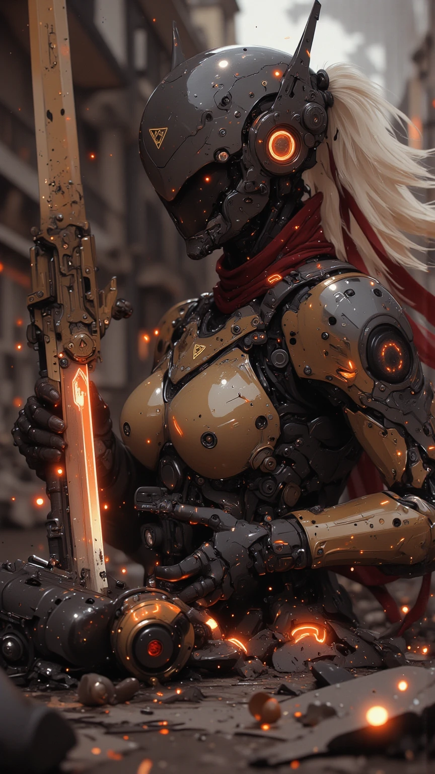 A commanding full-body portrait (1.4 scale) of a mechanical gladiator robot - SeaArt AI