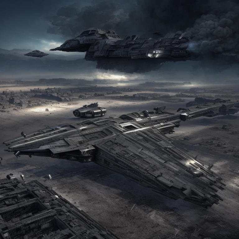 A huge flying spaceship, large spaceship crashes over a city - SeaArt AI