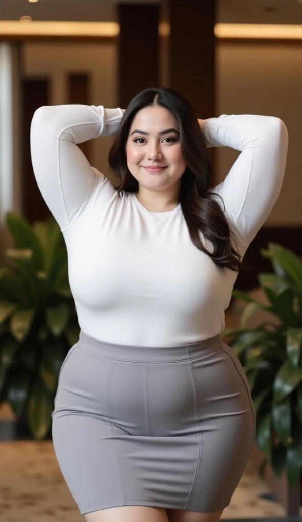 A curvaceous, voluptuous German woman standing in a luxurious high ...