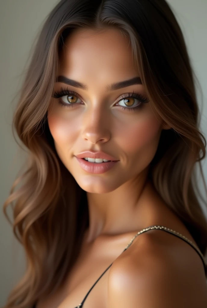 Create a hyper-realistic image of a Brazilian woman with a slender body ...