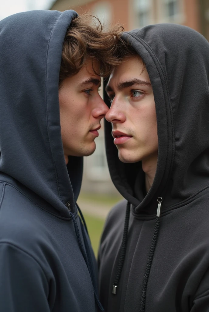 A 22 year old guy is wearing hoodie and frat bro type. His hair is ...