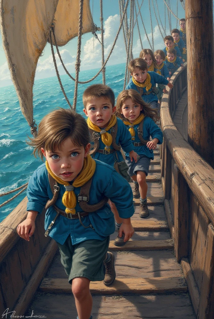 A group's of scout boy s with blue costume and yellow Scarface going ...