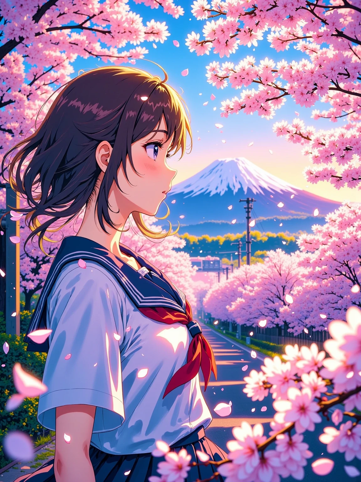 Makoto Shinkai character-centric composition, intimate spring scene ...