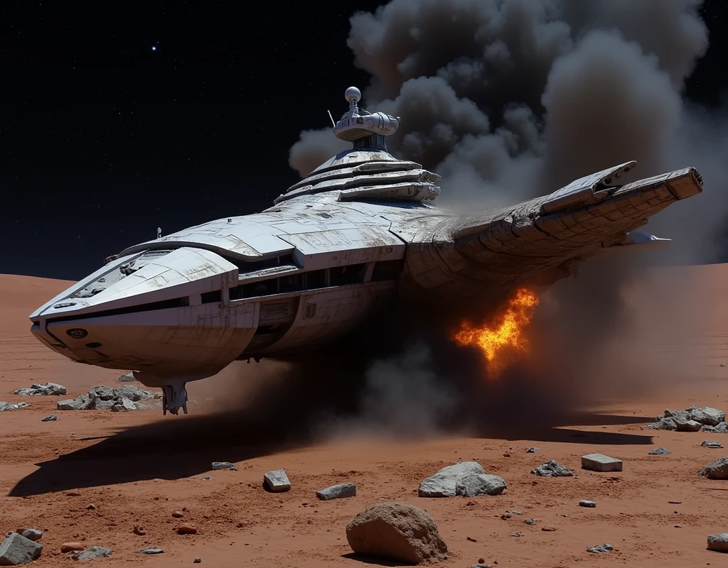 Huge spaceship, masterpiece, best quality, crashed huge spaceship ...
