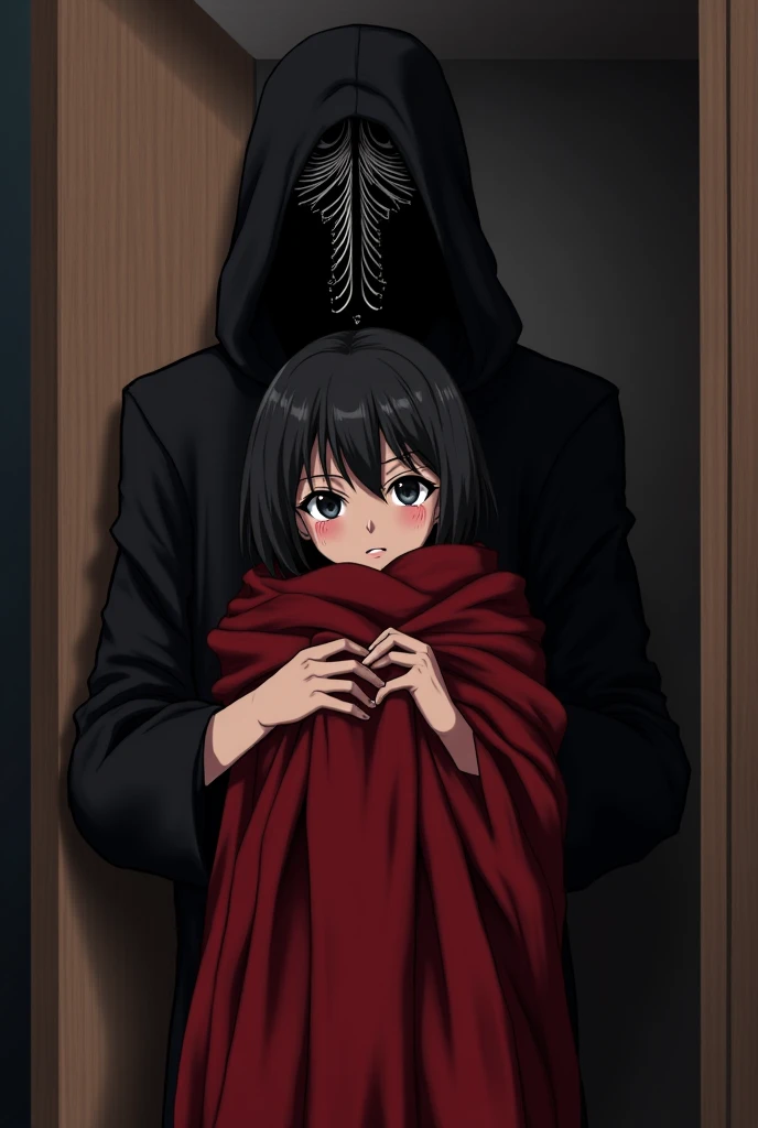 Anime basis of a girl in wardroom covered herself in a towel red colour ...
