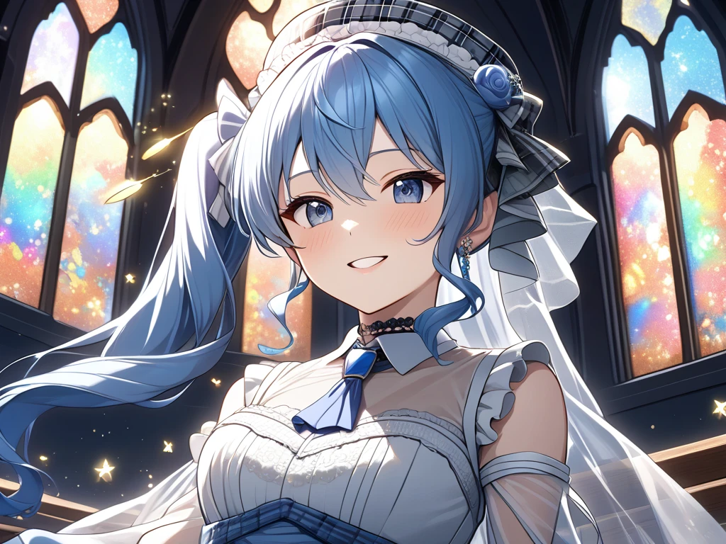 Hoshimachi Suisei, soro, 1 girl, smile, blue eyes, blue hair - SeaArt AI