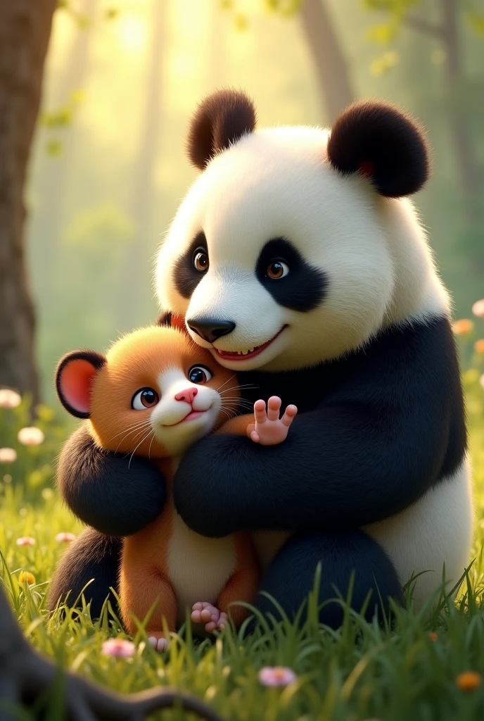This little brown kitty rescue by Panda panda catch the kitty - SeaArt AI