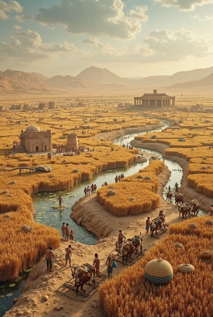 "A vast Mesopotamian farmland in the ancient Sumerian era, where ...
