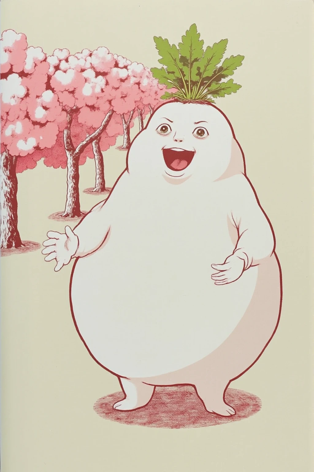 A fat daikon with arms and legs standing on a simple background - SeaArt AI