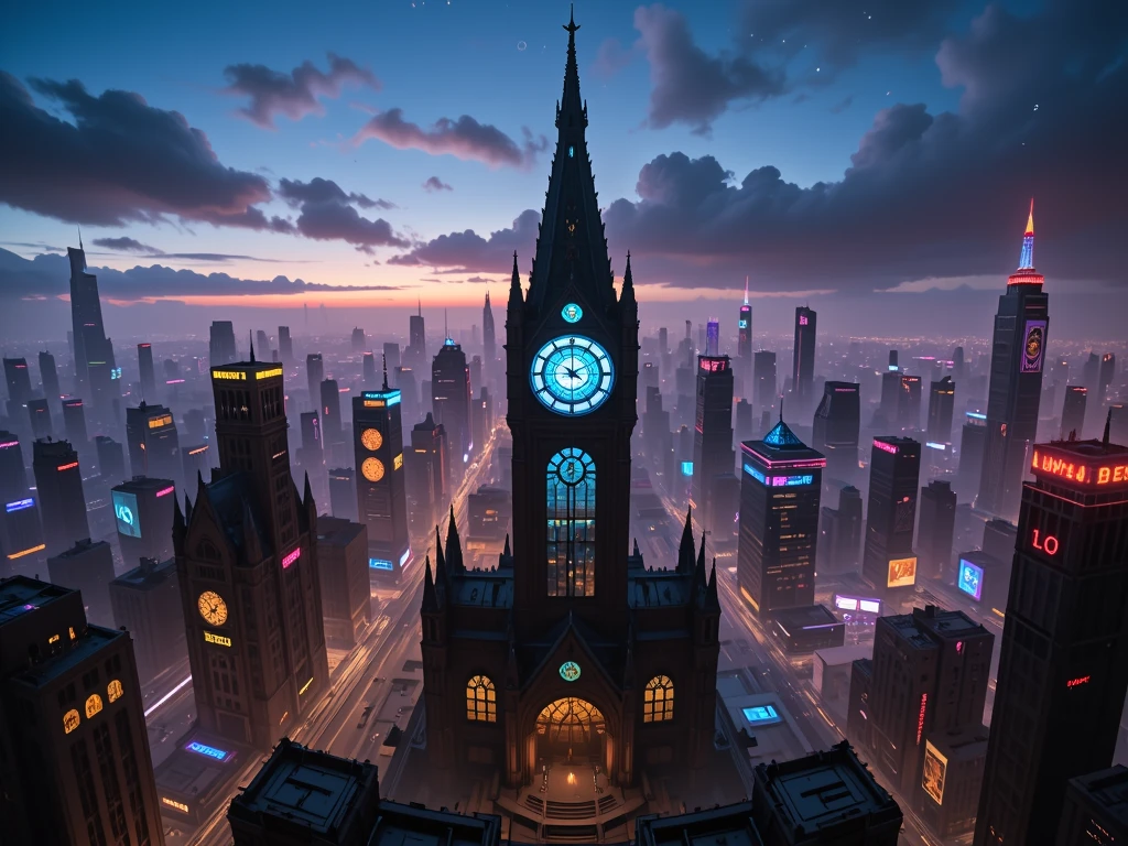 Panoramic view of the Gothic metropolis with the astronomical clock ...