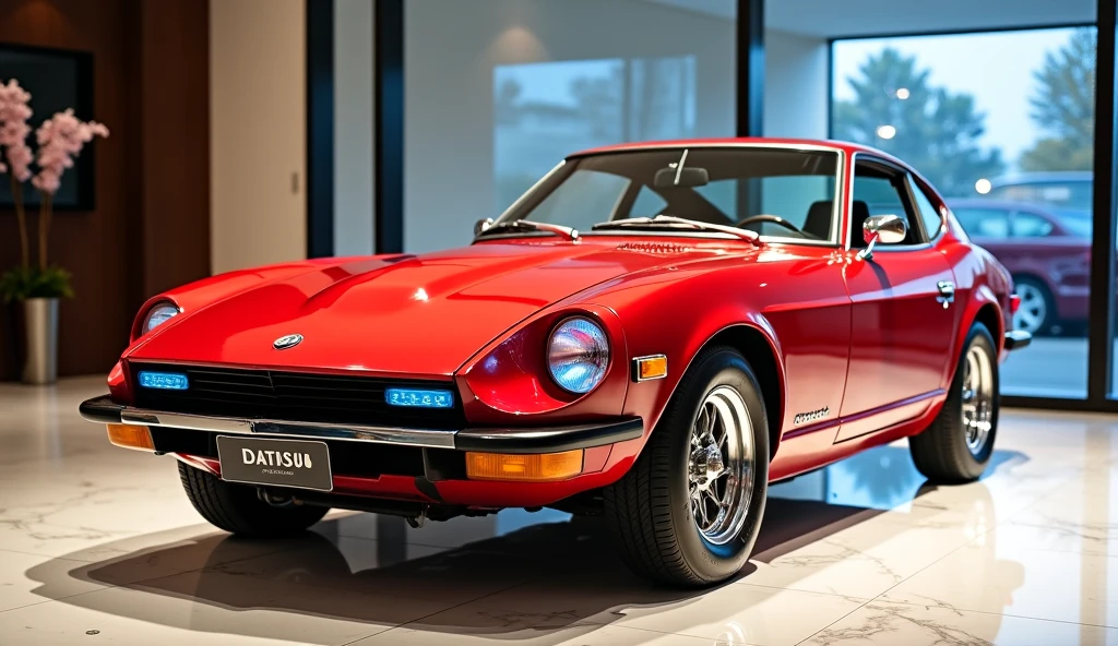 A [CAR_MODEL :- [ 1974 Datsun 260Z (HS30) ] parked in a luxury showroom ...