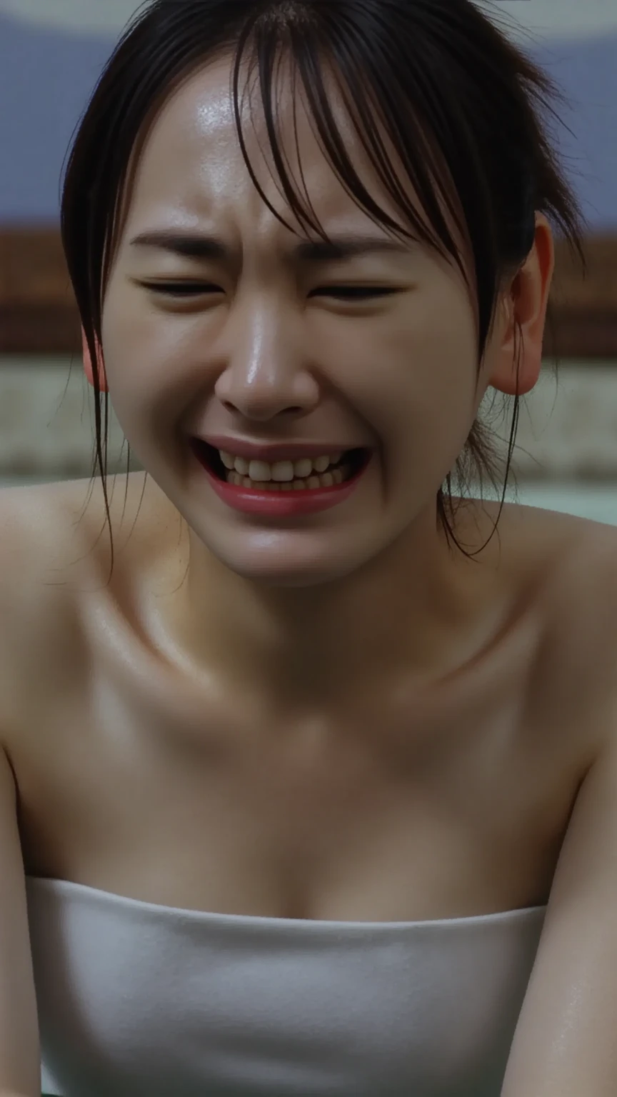 A beautiful woman sits on a park bench in the rain、Standing on the grass in the - SeaArt AI