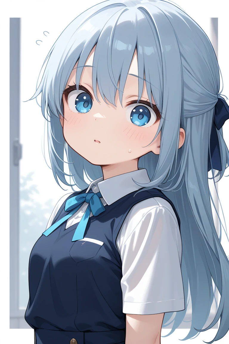 Light blue half-up slightly frightened expression - SeaArt AI