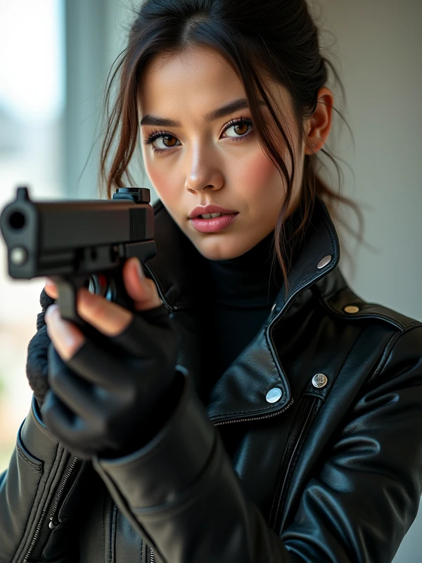 Anna Gun sexya chic ensemble stylish woman latina in a futurist mess dress sau - SeaArt AI