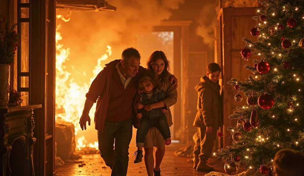 A sudden, fierce fire engulfs the wooden house, flames bursting from ...