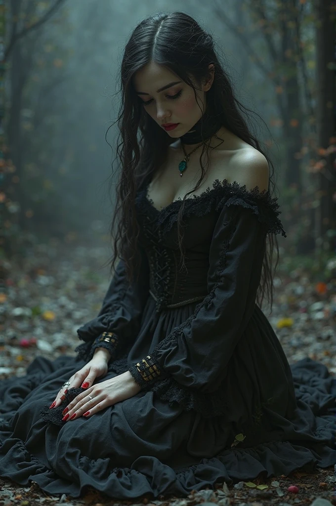 Gothic girl on her knees, surrender - SeaArt AI