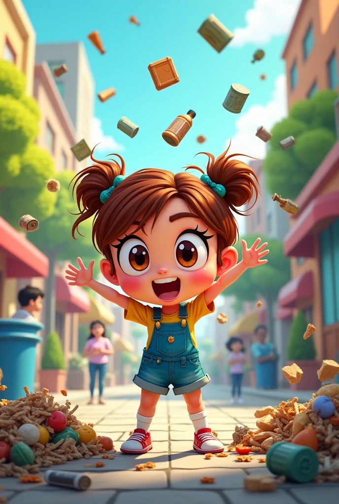 A cartoon picture of a girl throwing the crap on the ground - SeaArt AI