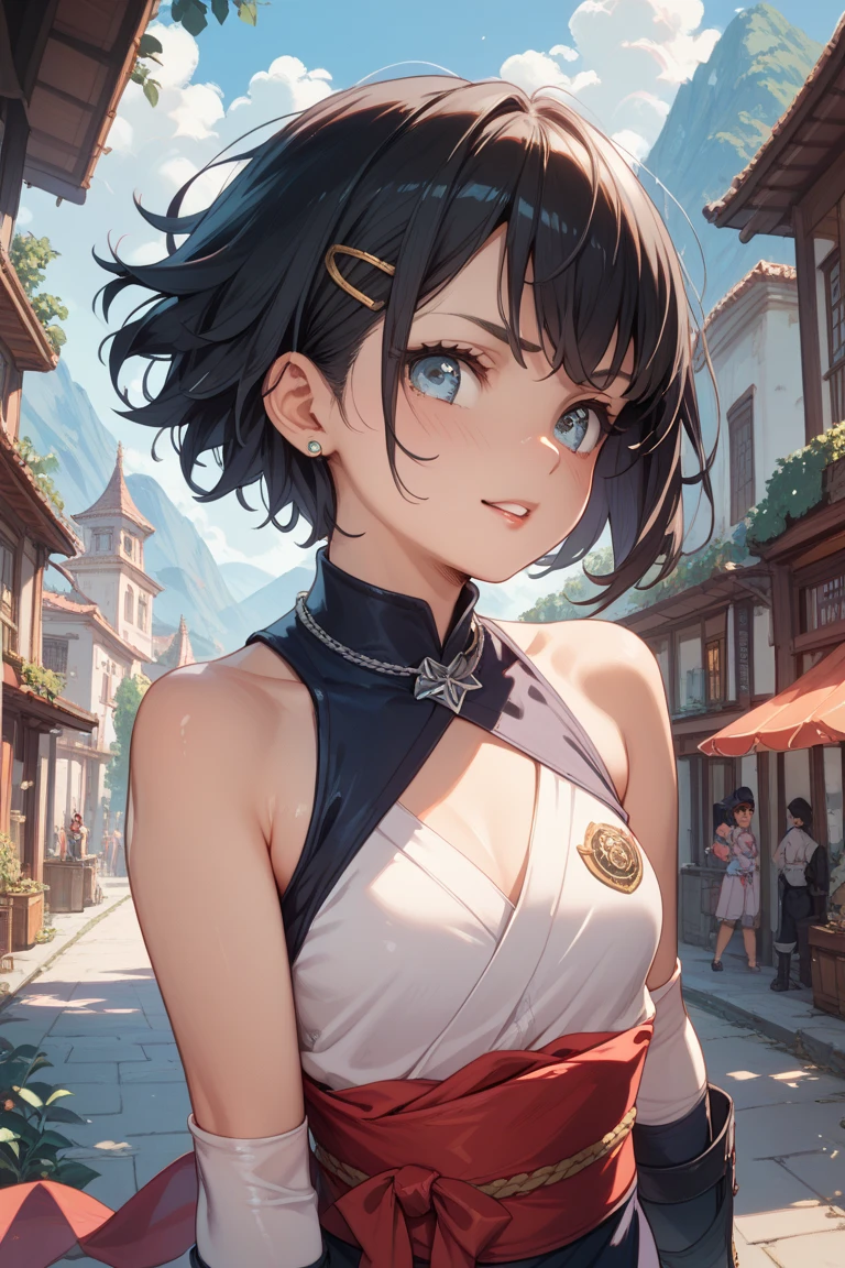 Pretty girl、bewitching expression、black hair、short hair、Restraint ...