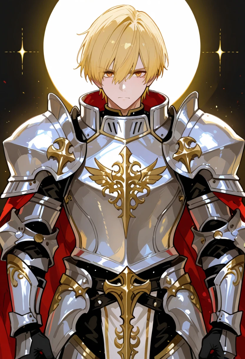 Male + blonde hair + golden eyes + silver knight armor (trimmed with ...