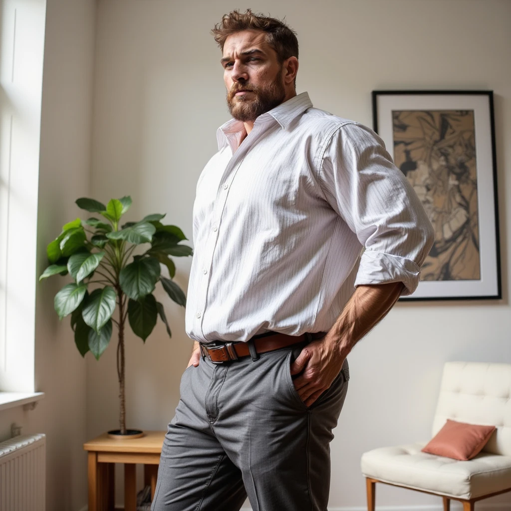 This photograph captures a muscular, Caucasian man with extremely huge ...