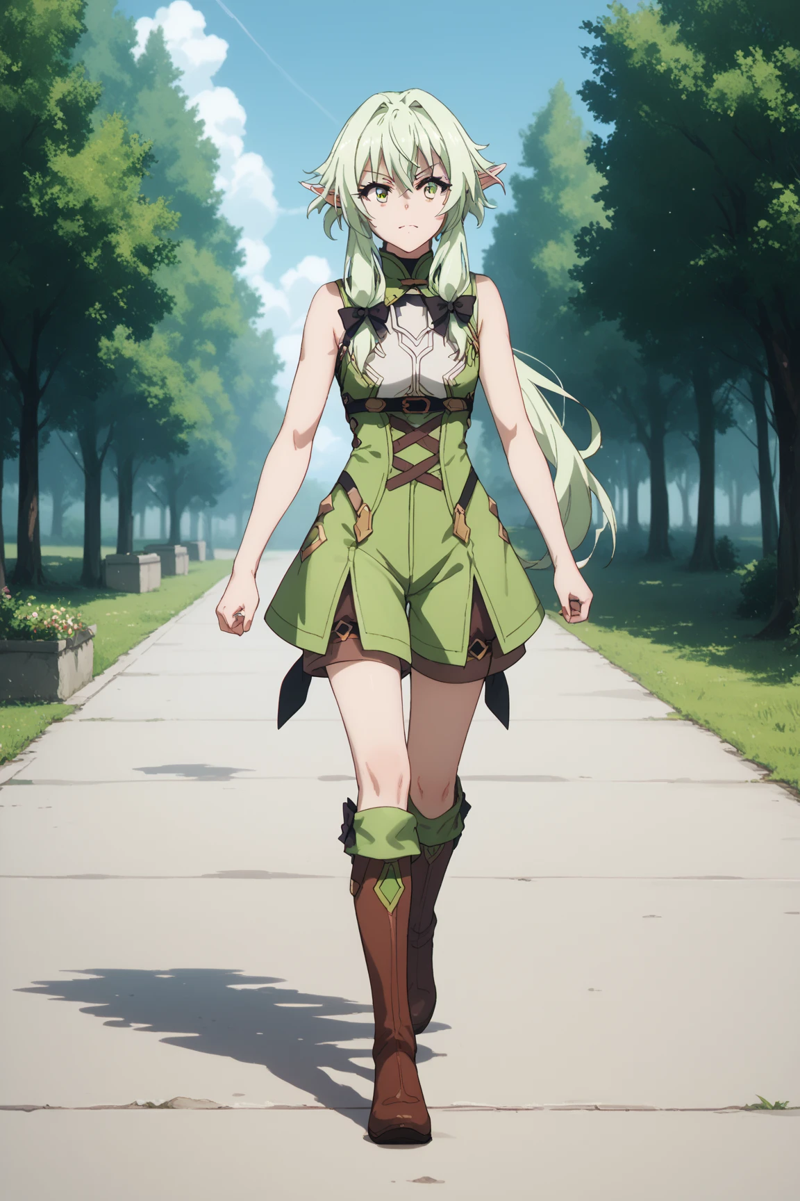 Yousei yunde, elven archer, focused face, full height, runs - SeaArt AI