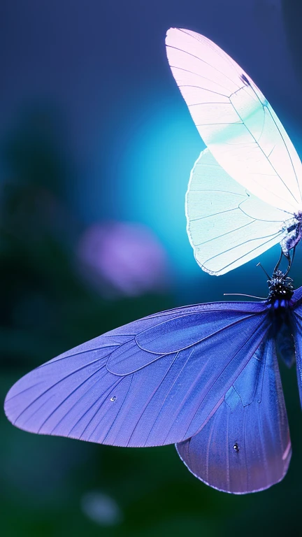 A glowing, translucent blue butterfly gradually appears from the ...