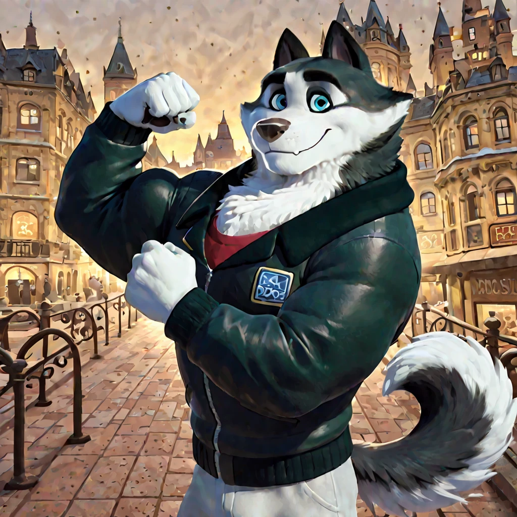 Duke (Arctic Dogs), anthro dog, black fur, white fur, male, blue eyes ...