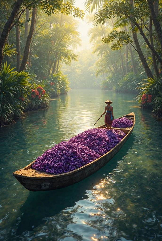 Image of a boat with açaí in the Amazon - SeaArt AI