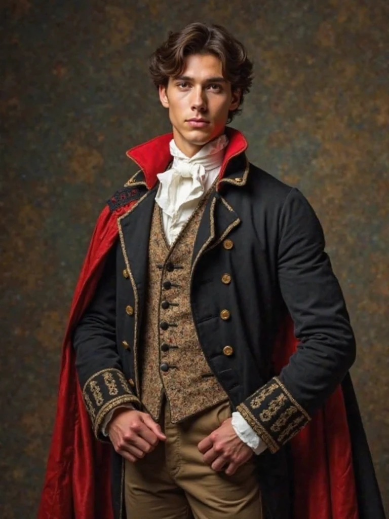 Young handsome man of the Regency era , with dark brown hair and brown ...