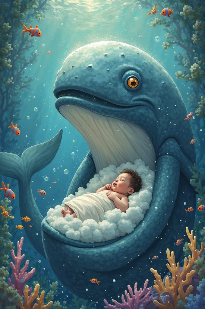 I want a design fantasy for newborn baby his name is yunus and whale in ...