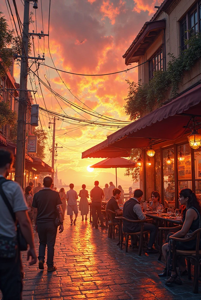Video of a restaurant across the street with a sunset behind - SeaArt AI