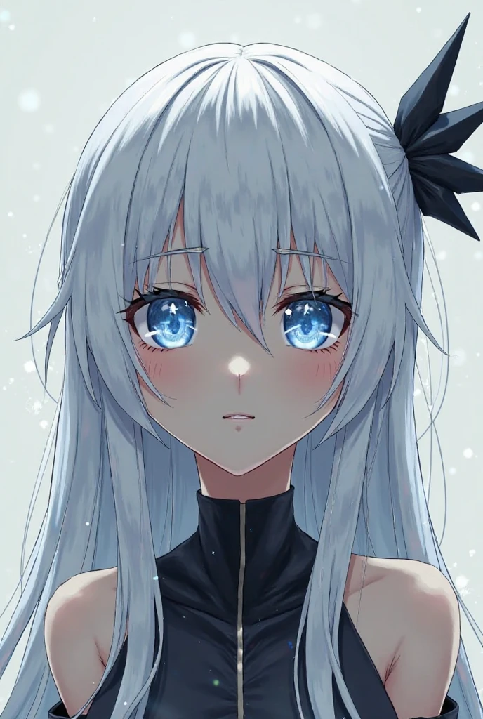Create an image of a thin-looking girl, white-skinned, with long white ...