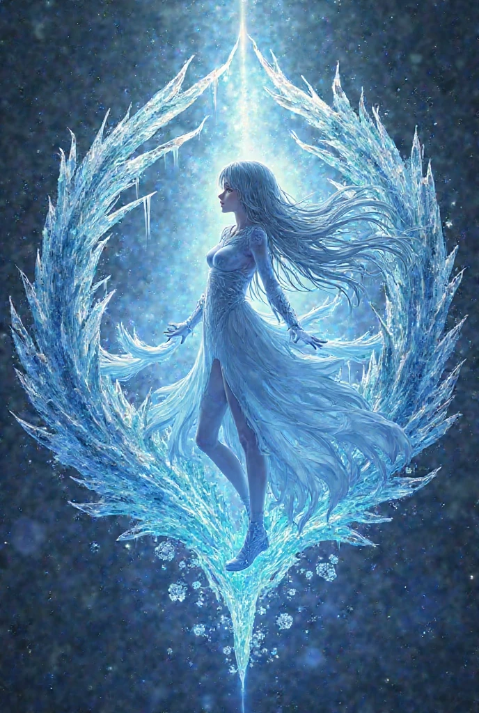 An anime image in the style of an emblem or symbol that represents ice ...