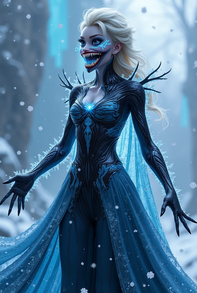 An epic and dark fusion between Venom and Elsa from Frozen, creating an ...